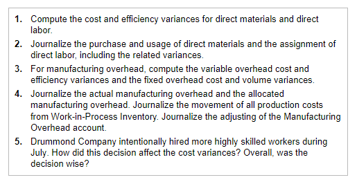 Solved 1. Compute the cost and efficiency variances for | Chegg.com