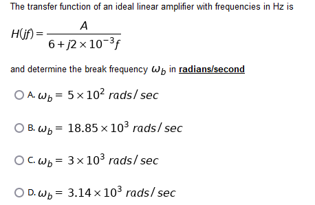 Solved The transfer function of an ideal linear amplifier is | Chegg.com