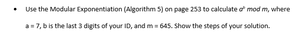 Use the Modular Exponentiation (Algorithm 5) on page | Chegg.com