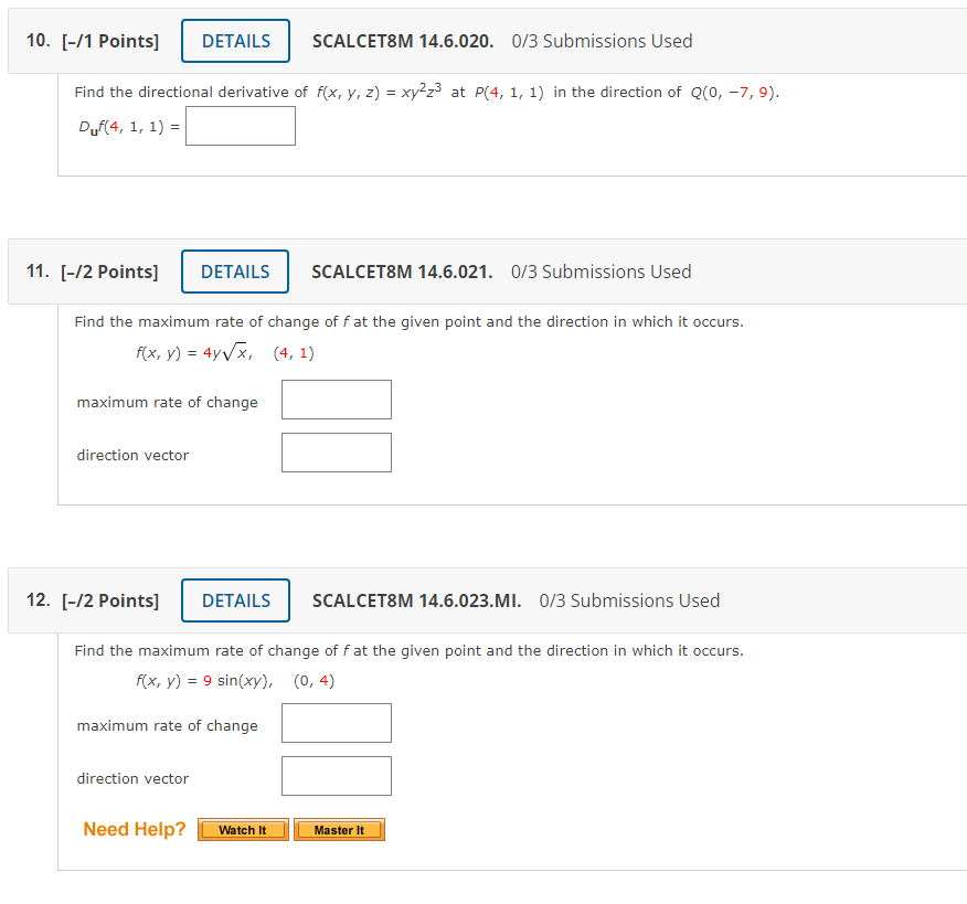 Solved 1. [-/1 Points] DETAILS SCALCET8M 14.6.004. 0/3 | Chegg.com