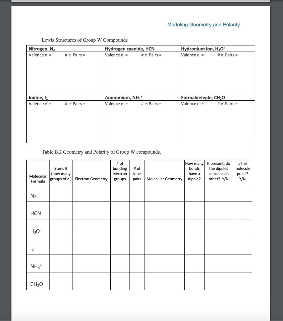 Solved: Modeling Geometry And Polarity Lewis Structures Of... | Chegg.com
