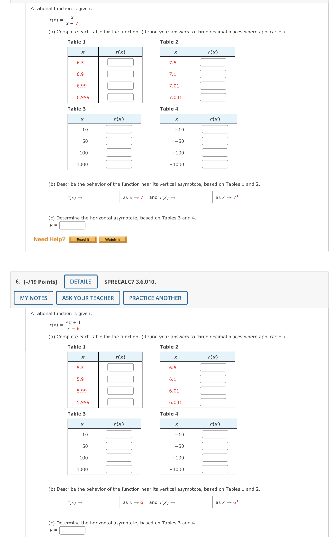 Solved A rational function is given. r(x)=x−7x (a) Complete | Chegg.com
