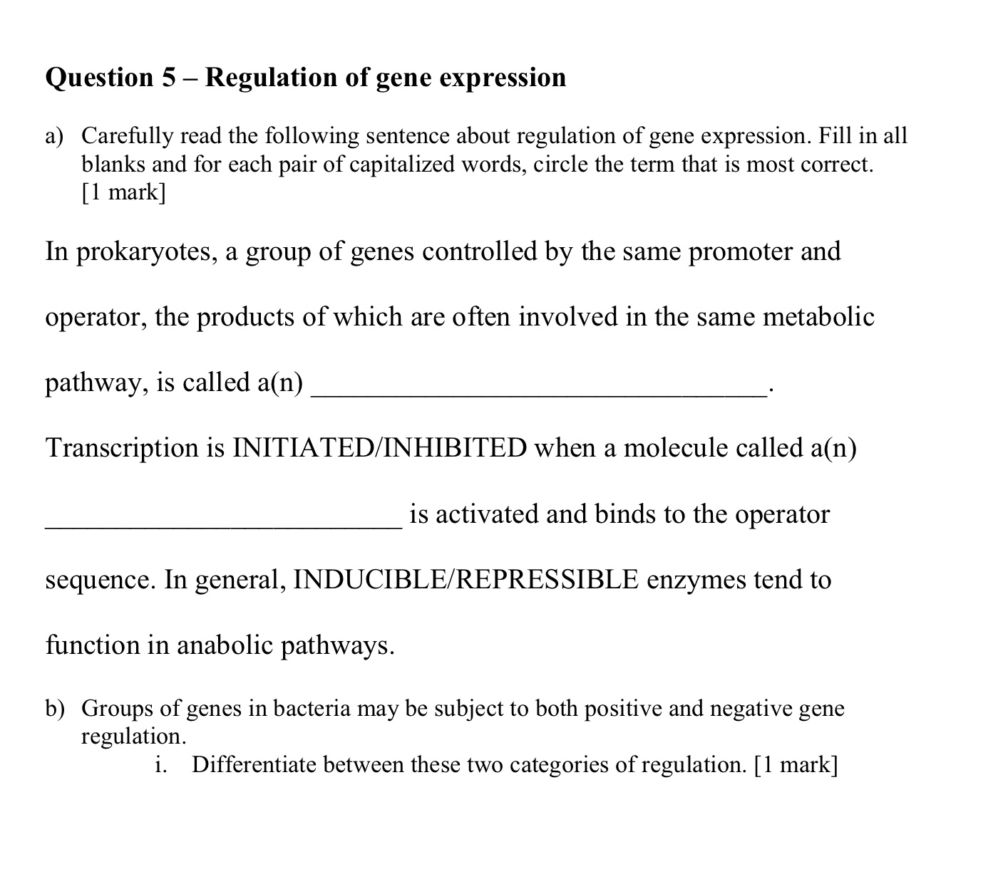 Solved Question 5 - Regulation of gene expression a) | Chegg.com
