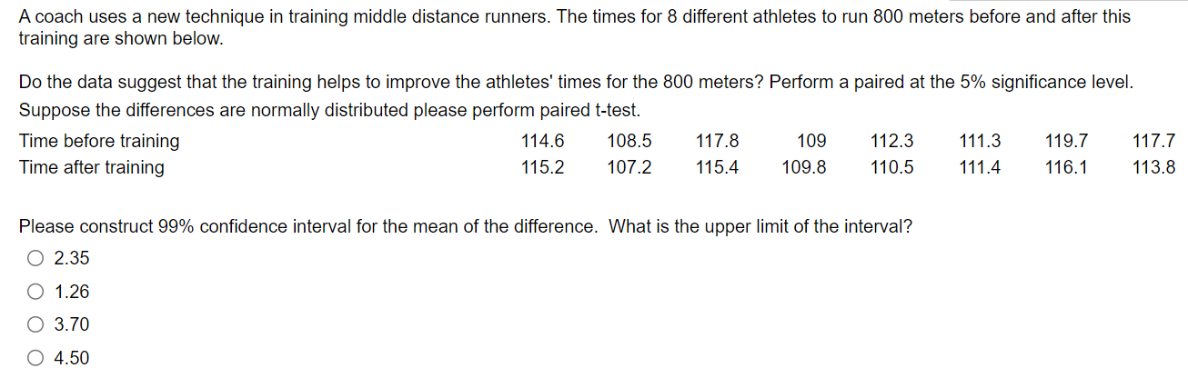 Solved A coach uses a new technique in training middle | Chegg.com
