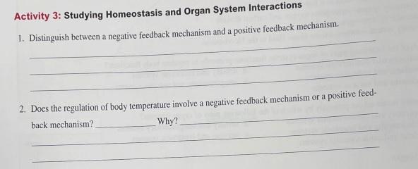 Solved Activity 3: Studying Homeostasis and Organ System | Chegg.com