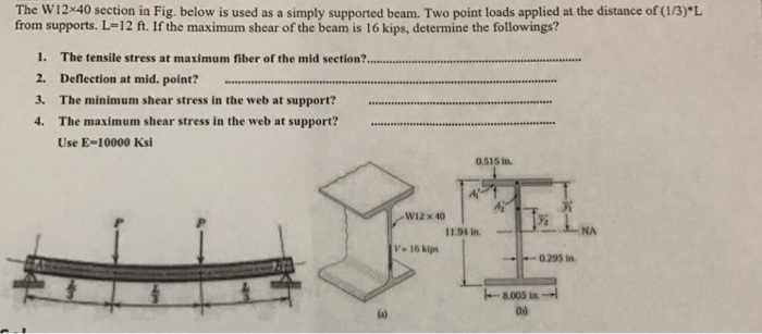 Solved The W12x40 section in Fig. below is used as a simply | Chegg.com