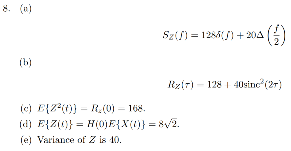 Solved 8. A random process is given by X(t)=8+Y(t) where | Chegg.com