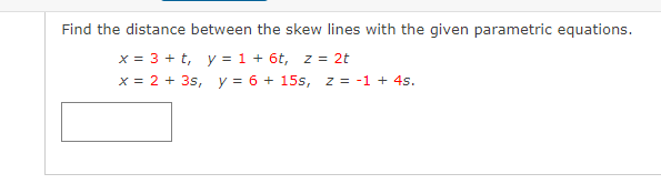 Solved Find The Distance Between The Skew Lines With The