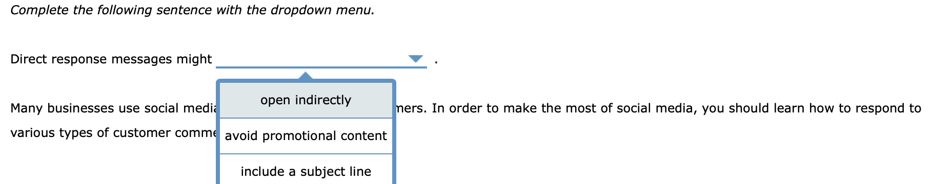 Solved Complete the following sentence with the dropdown | Chegg.com