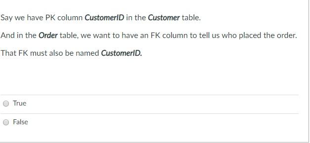 Solved Say we have PK column Customerld in the Customer | Chegg.com