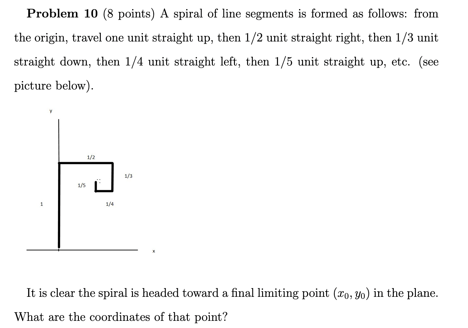 Solved Problem 10 (8 points) A spiral of line segments is | Chegg.com