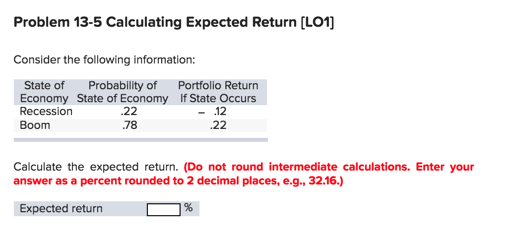 Solved Problem 13-5 Calculating Expected Return [LO1] | Chegg.com