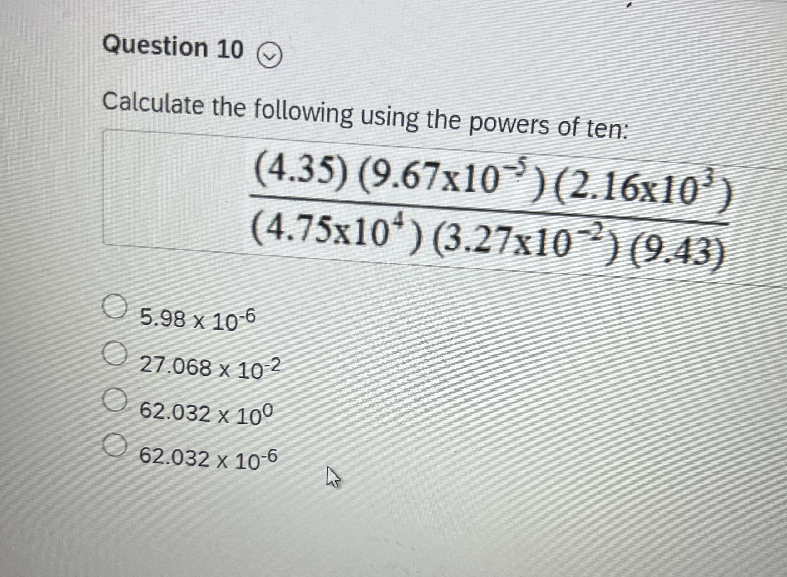 Solved Calculate the following using the powers of ten: \\[ | Chegg.com