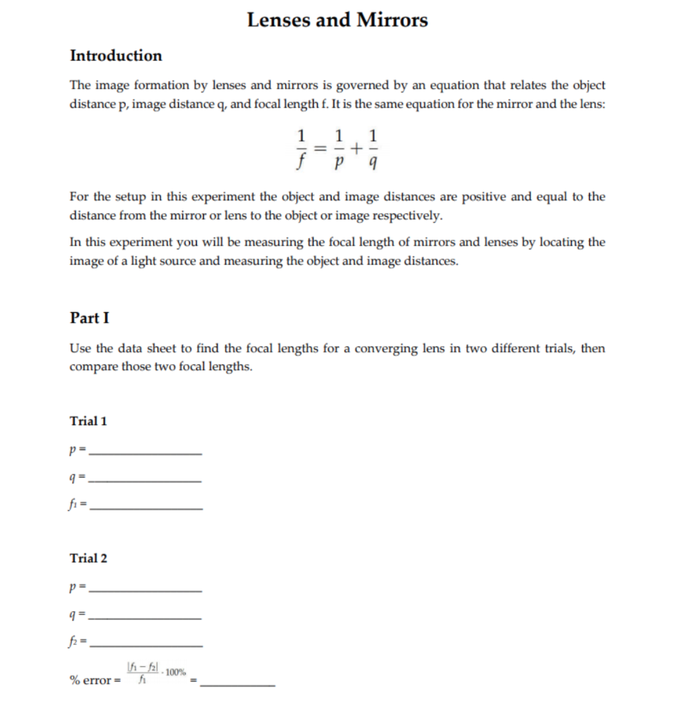 Solved Lenses and Mirrors Introduction The image formation | Chegg.com