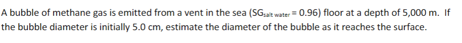 Solved A bubble of methane gas is emitted from a vent in the | Chegg.com