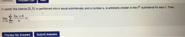 Solved The interval [0,5] is partitioned into n equal | Chegg.com