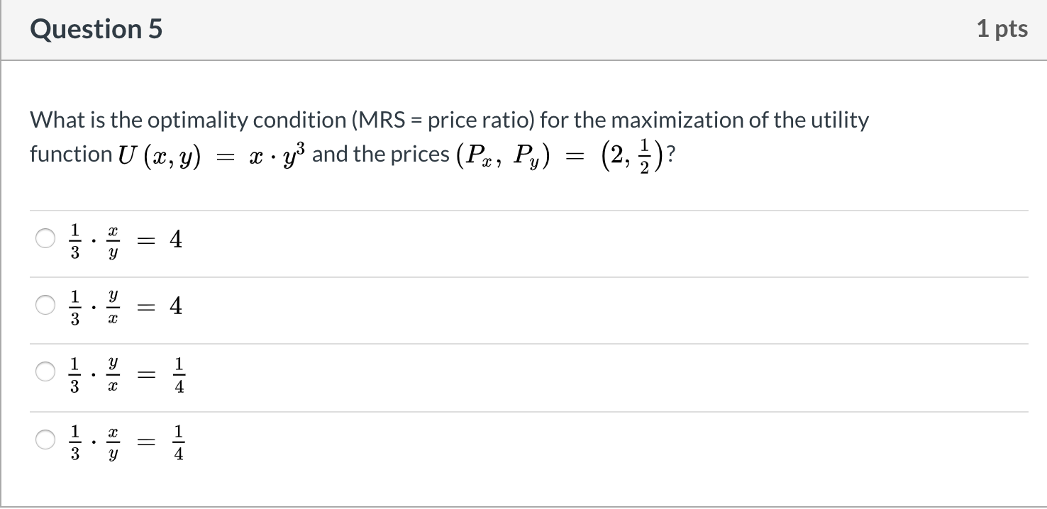 Solved Question 5 1 pts What is the optimality condition | Chegg.com