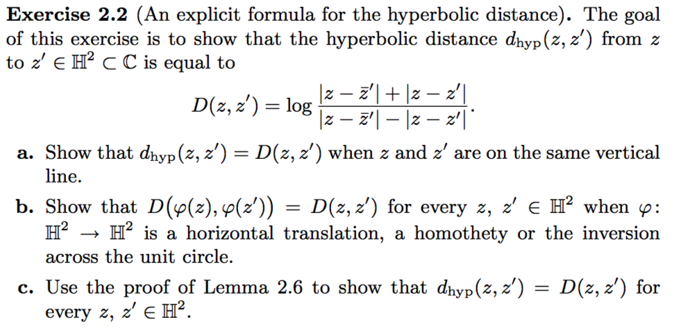 Exercise 2.2 (An explicit formula for the hyperbolic | Chegg.com