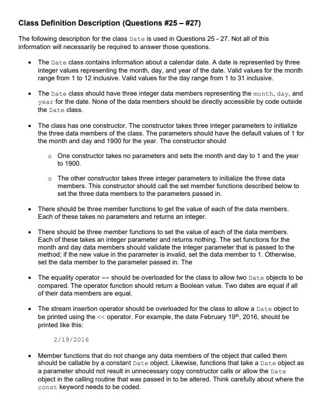 Solved Write the header (.h) file for the Date | Chegg.com