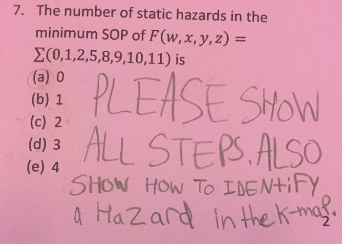 Solved The number of static hazards in the minimum SOP of | Chegg.com
