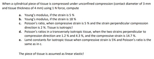 Solved When a cylindrical piece of tissue is compressed | Chegg.com