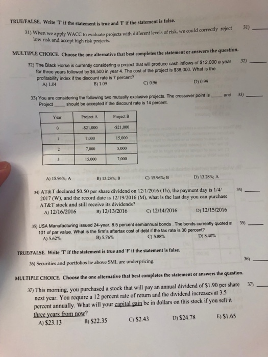 Solved TRUEFALSE. Write T if the statement is true and F if | Chegg.com