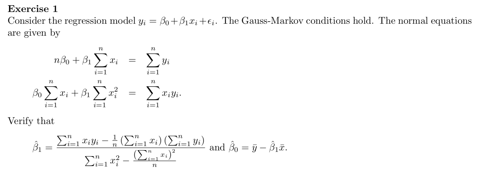 Solved Exercise 1 Consider the regression model Yi = Bo + | Chegg.com