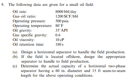 Solved 9. The following data are given for a small oil | Chegg.com