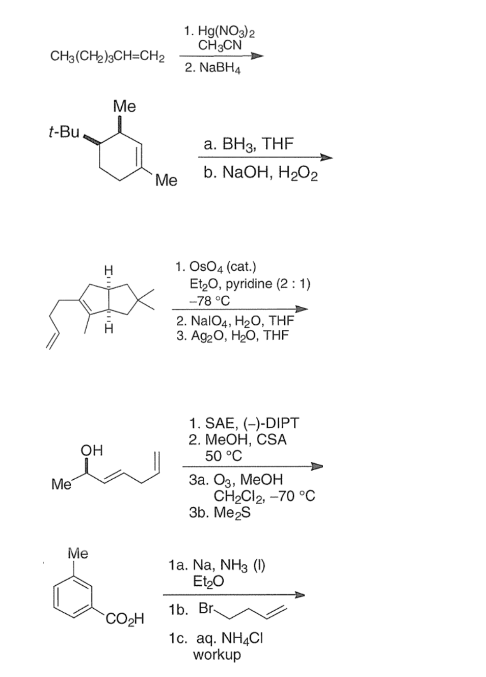 Solved CH3(CH2)3CH=CH2 1. Hg(NO3)2 CH3CN 2. NaBH4 Me t-Bu a. | Chegg.com