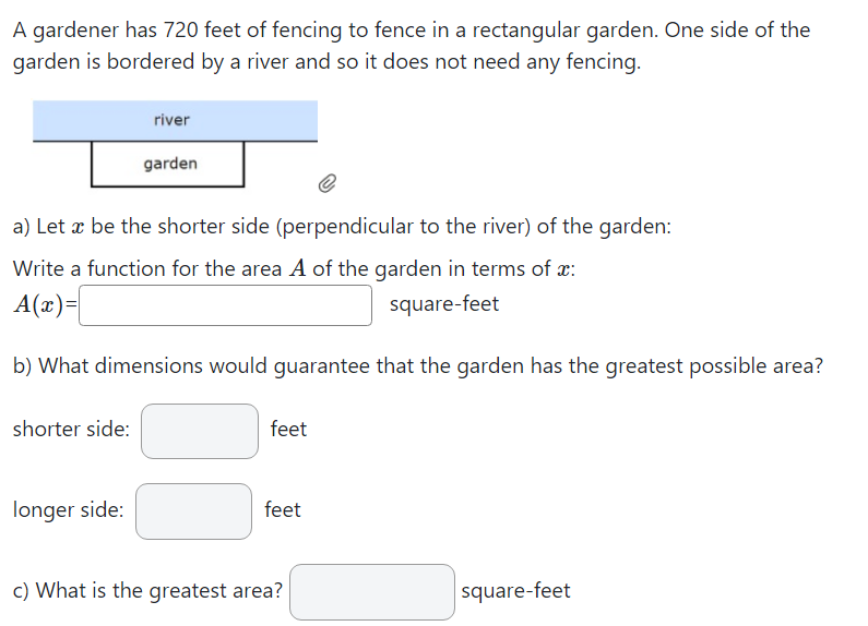 Solved A gardener has 720 feet of fencing to fence in a | Chegg.com