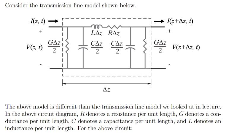 Solved Consider the transmission line model shown below. | Chegg.com