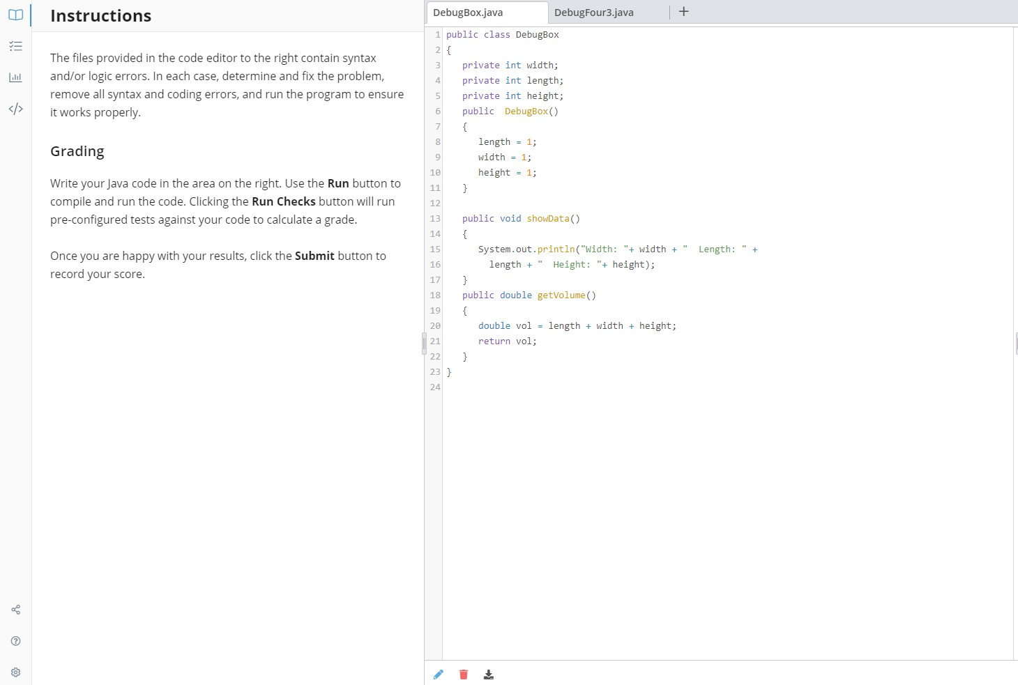 Solved LT Instructions DebugBox.java + DebugFour3.java lil | Chegg.com