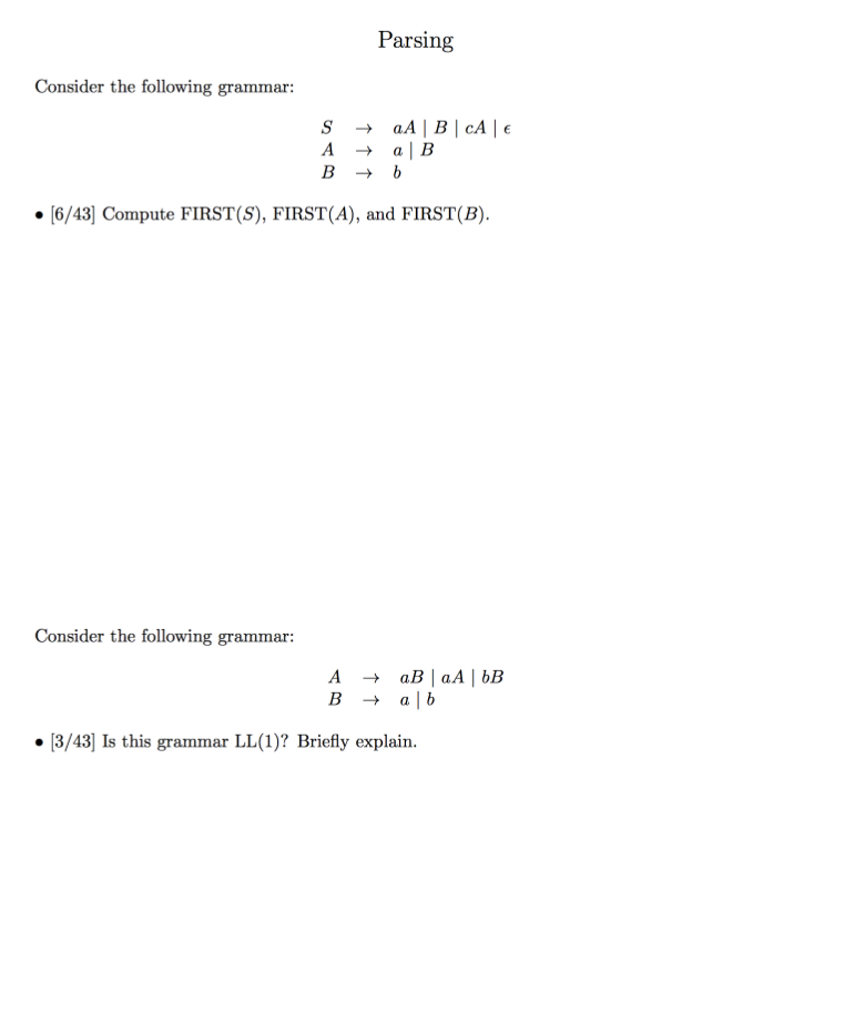 Solved Parsing Consider the following grammar aA B cA E > а| | Chegg.com