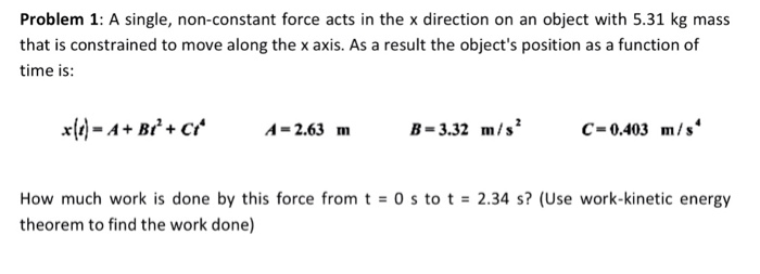 Solved Problem 1: A single, non-constant force acts in the x | Chegg.com