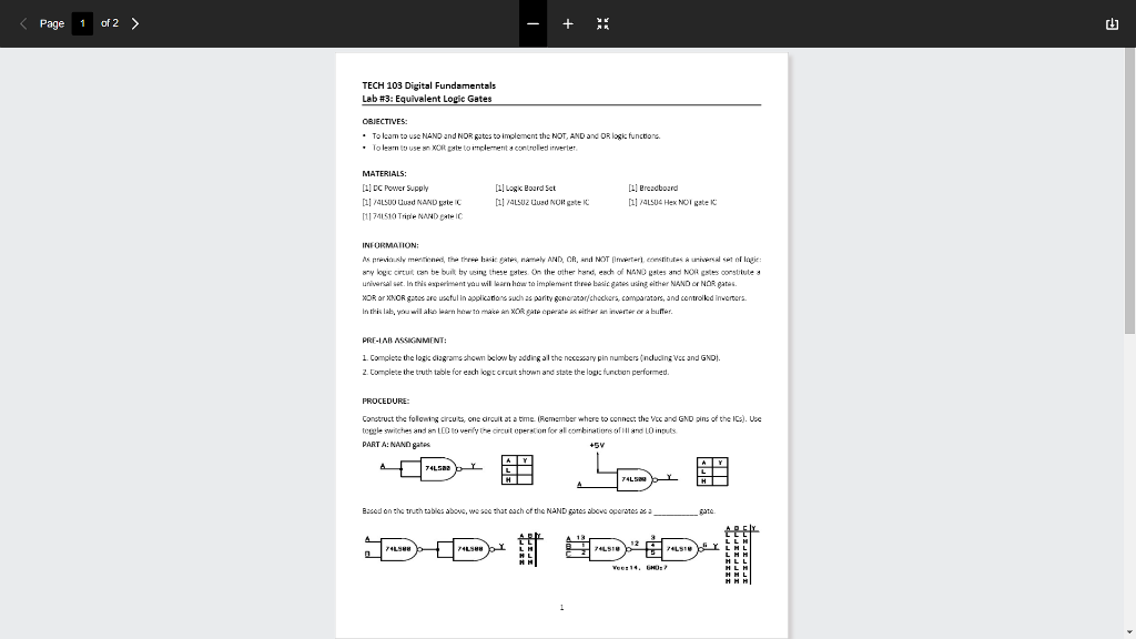 Solved Tech 103 Digital Fundamentals Lab 3 Equivalent 
