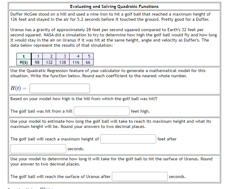 Solved Evaluating and Solving Quadratic Functions Duffer | Chegg.com