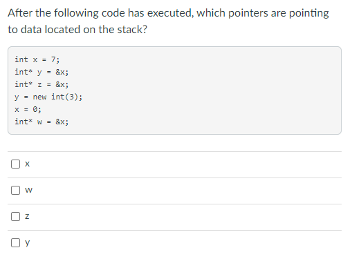 Solved After the following code has executed, which pointers | Chegg.com