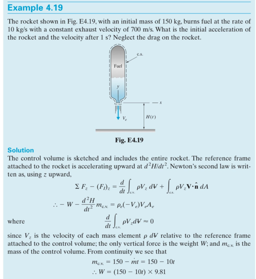 Solved Example 4.19 The rocket shown in Fig. E4.19, with an | Chegg.com