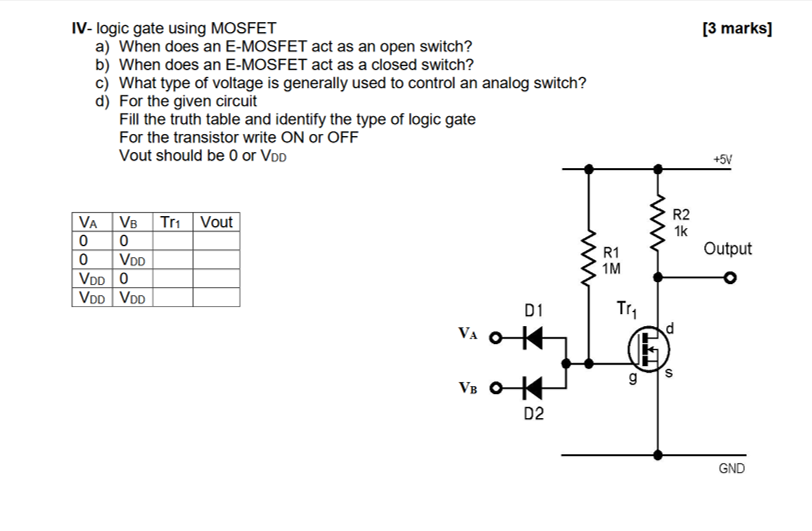 Solved IV- logic gate using MOSFET a) When does an E-MOSFET | Chegg.com