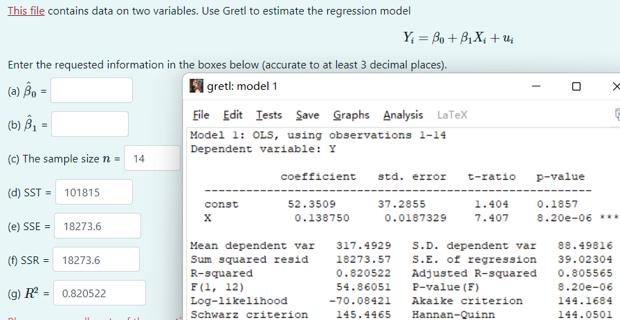 Solved This File Contains Data On Two Variables Use Gretl 