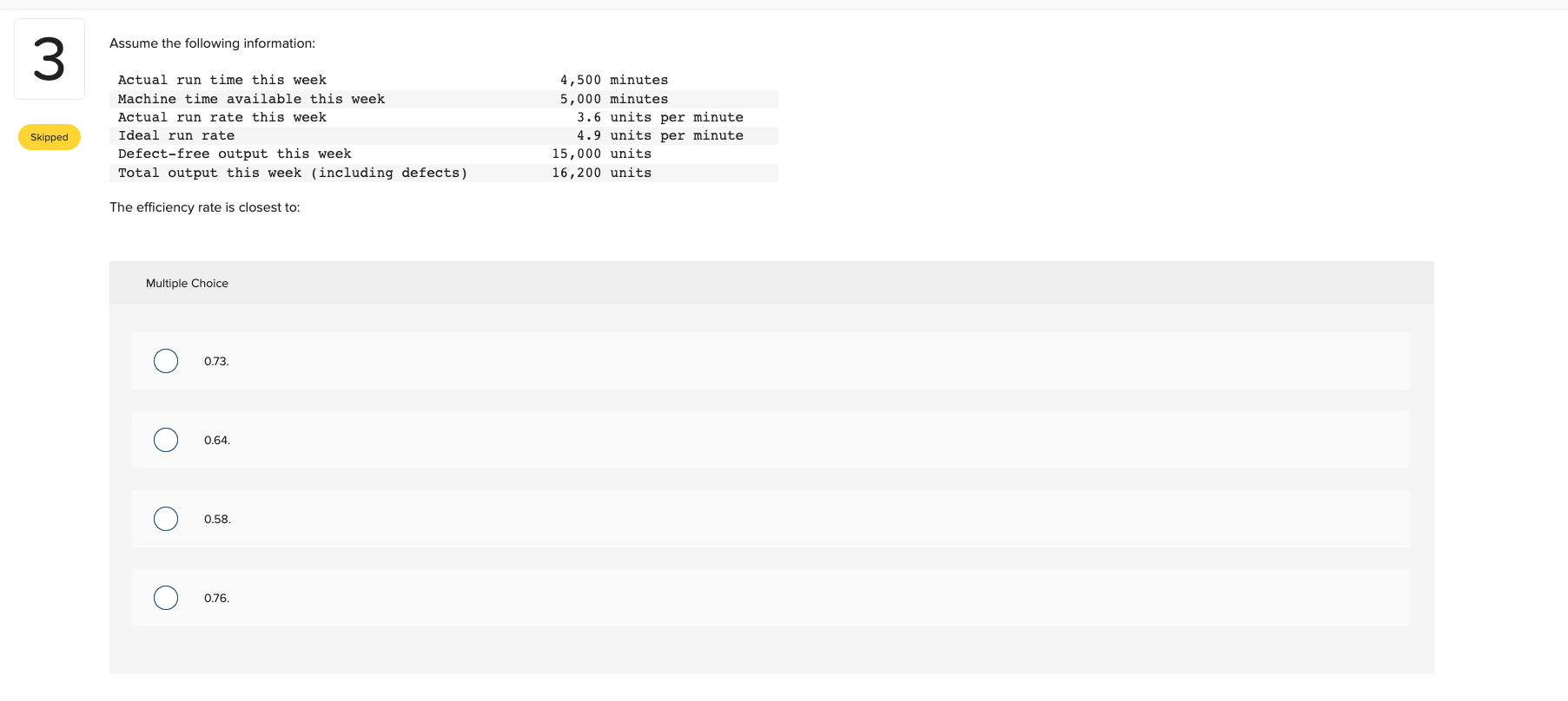 Solved Multiple Choice 0.73. 0.64. 0.58. 0.76. | Chegg.com