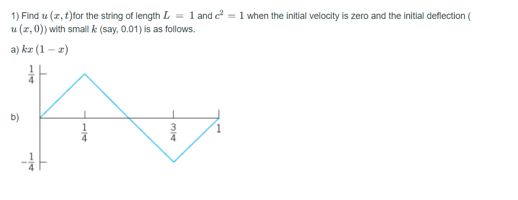 Solved 1) Find u(x,t) for the string of length L=1 and c2=1 | Chegg.com