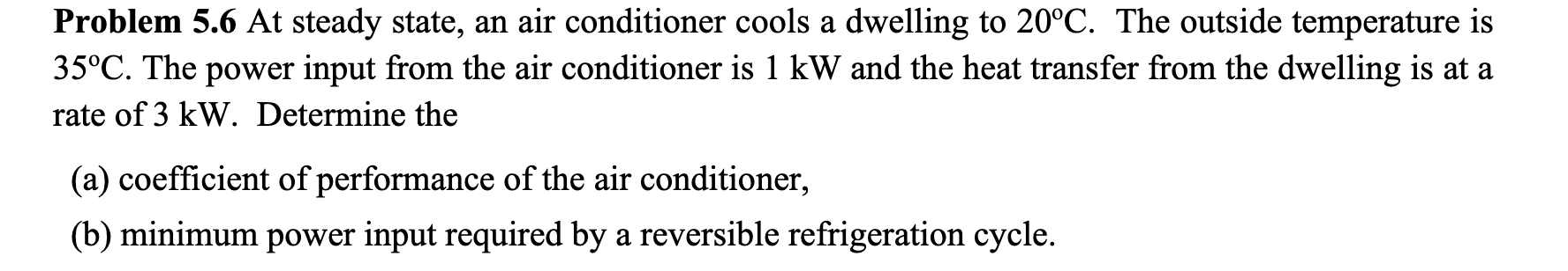 Solved Problem 5.6 ﻿At steady state, an air conditioner | Chegg.com