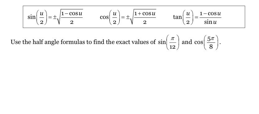 Solved sin(2u)=±21−cosucos(2u)=±21+cosutan(2u)=sinu1−cosu | Chegg.com