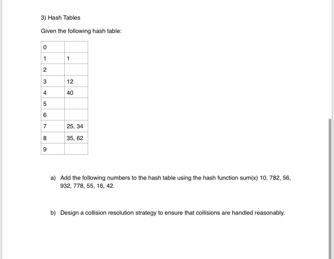 Solved 3) Hash Tables Given the following hash table: 0 1 1 | Chegg.com
