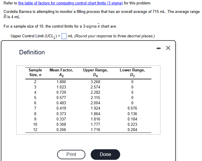 Solved Refer to the table of factors for computing control | Chegg.com