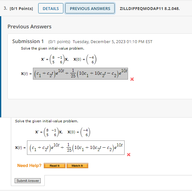 Solved Previous Answers Submission 1 (0/1 points) Tuesday, | Chegg.com