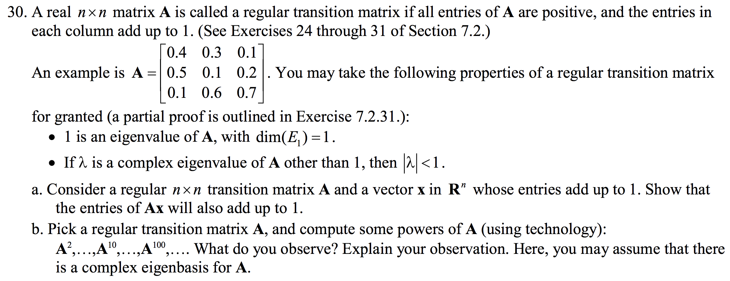 Solved 30. A real nxn matrix A is called a regular | Chegg.com