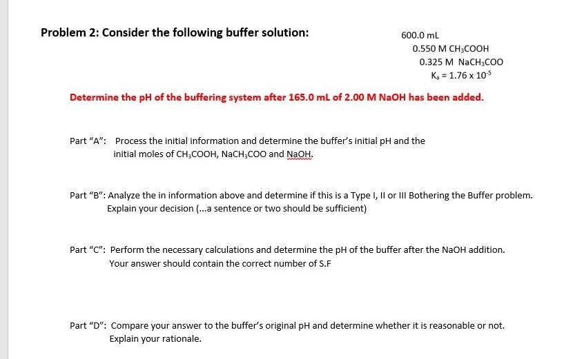 Solved Problem 2: Consider the following buffer solution: | Chegg.com