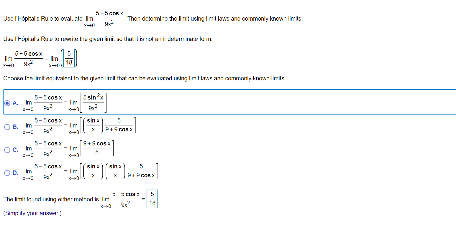 Solved sin 20x Use l'Hôpital's Rule to evaluate lim X-0 Then | Chegg.com